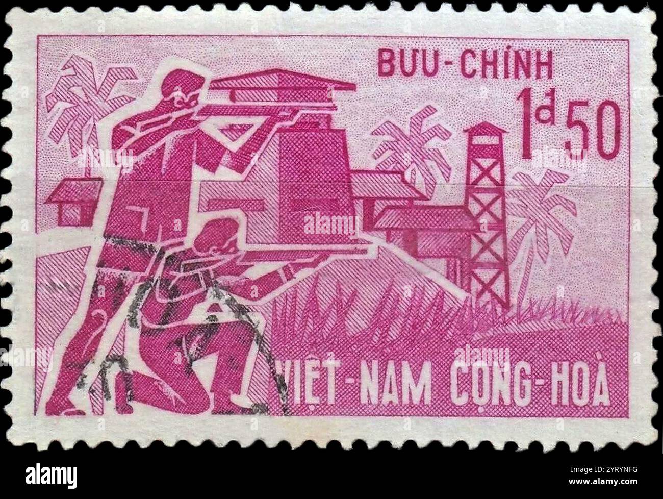 Vietnamese postage stamp celebrating the concept of strategic hamlets ...