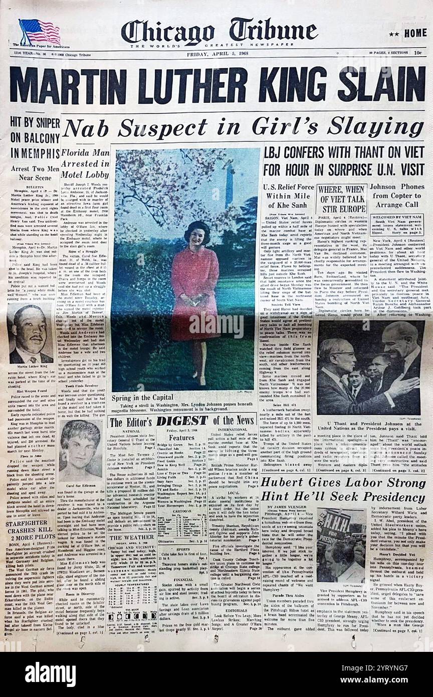 Death Of Martin Luther King Chicago Tribune 1968 Newspaper Stock Photo ...