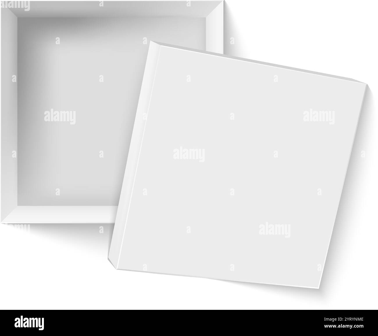 Realistic 3d vector illustration of a white square cardboard box ...