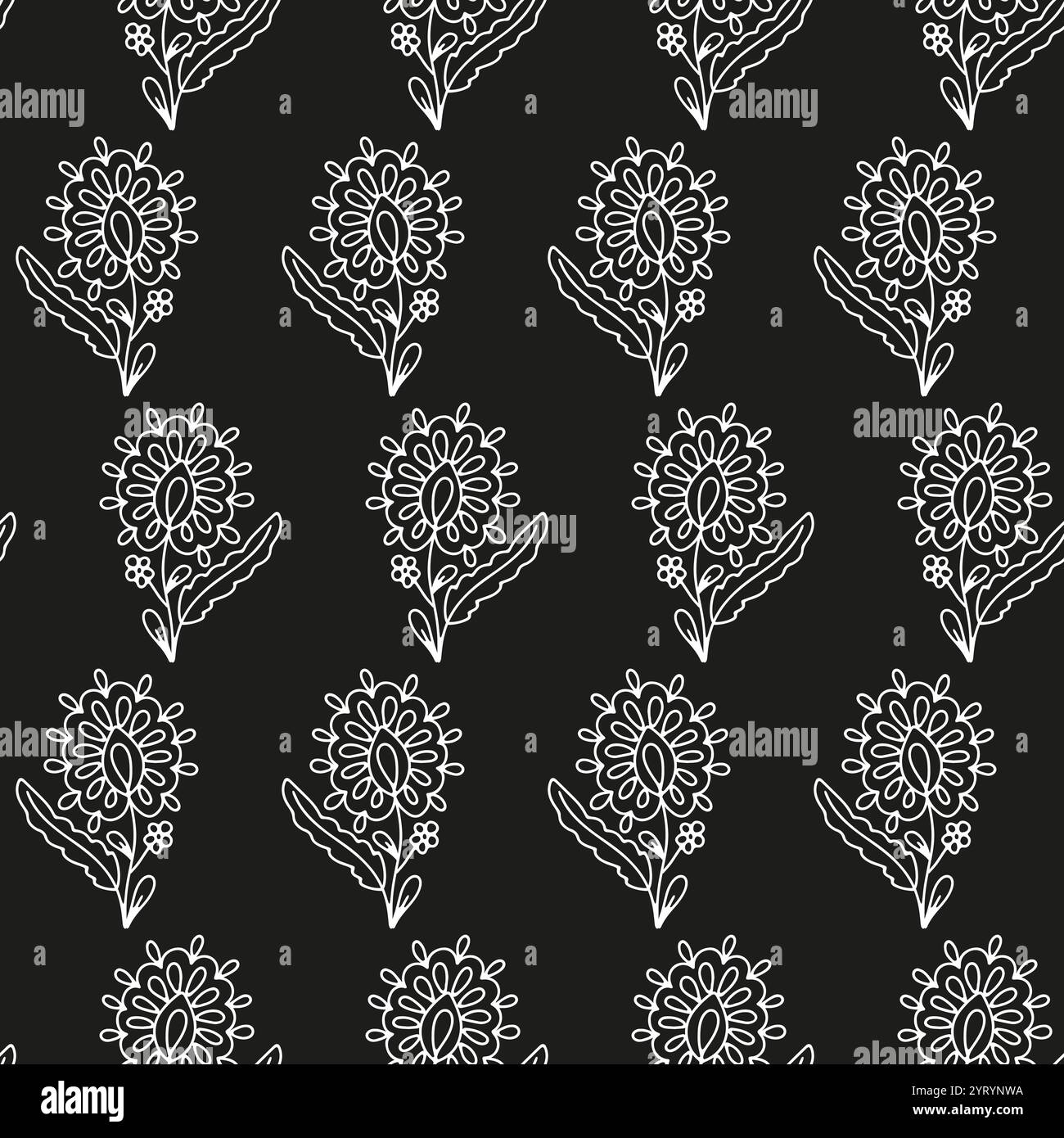 Hand drawn doodle flowers monochrome seamless pattern Stock Vector ...