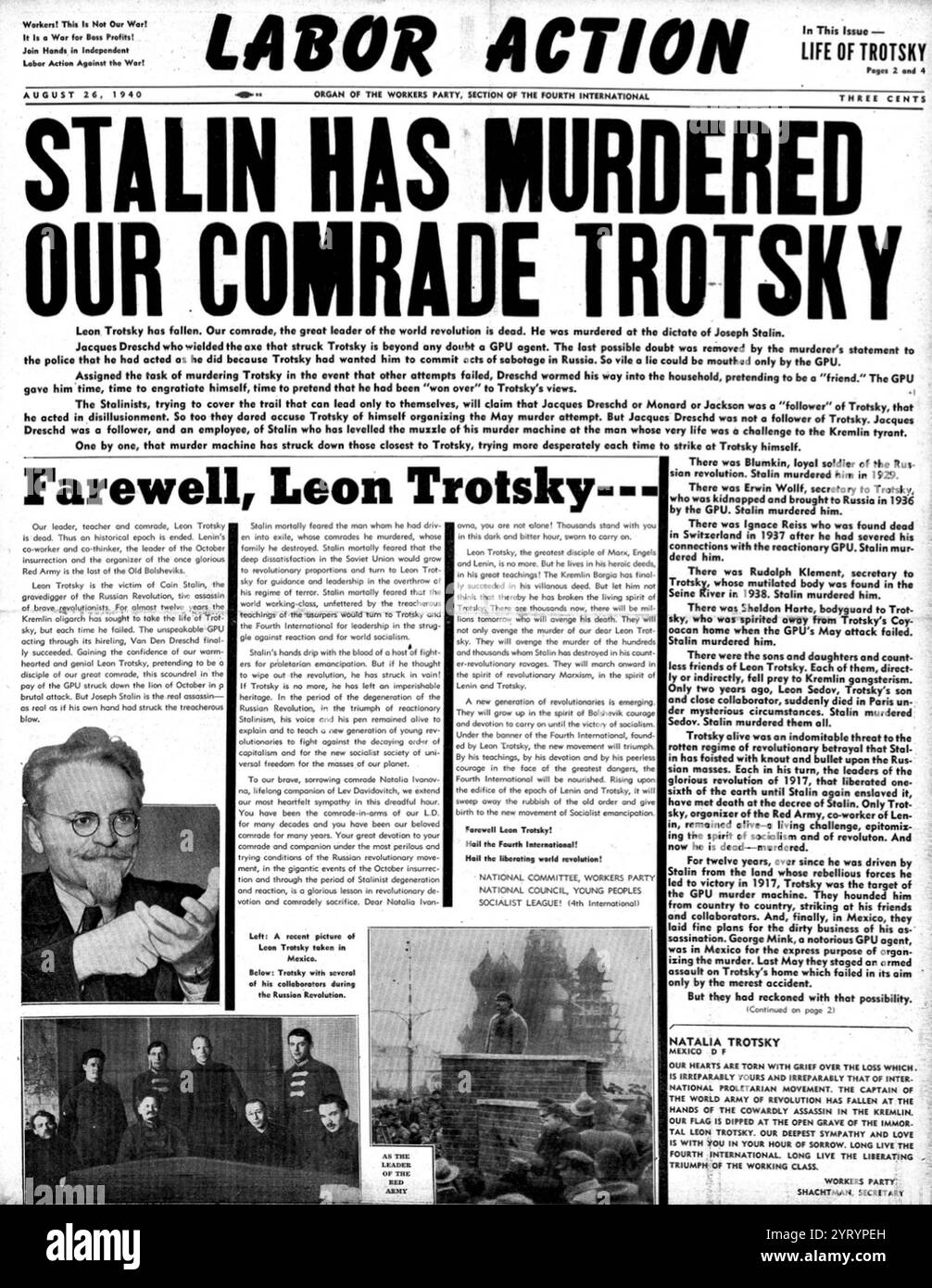 British left wing, press report on the assassination of Leon Trotsky in ...