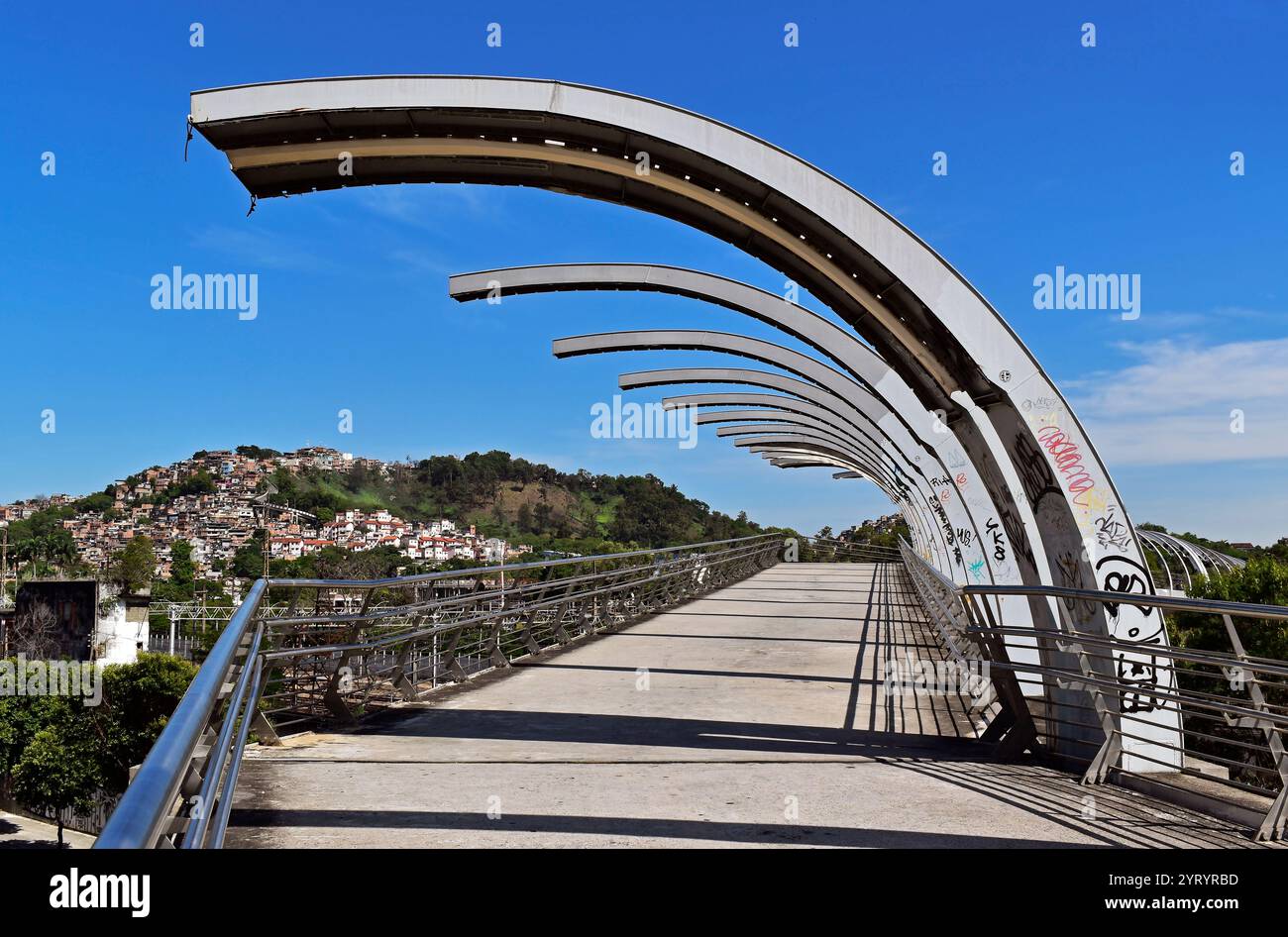 Concrete pedestrian bridge over Avenida Rei Pelé in Maracanã district ...