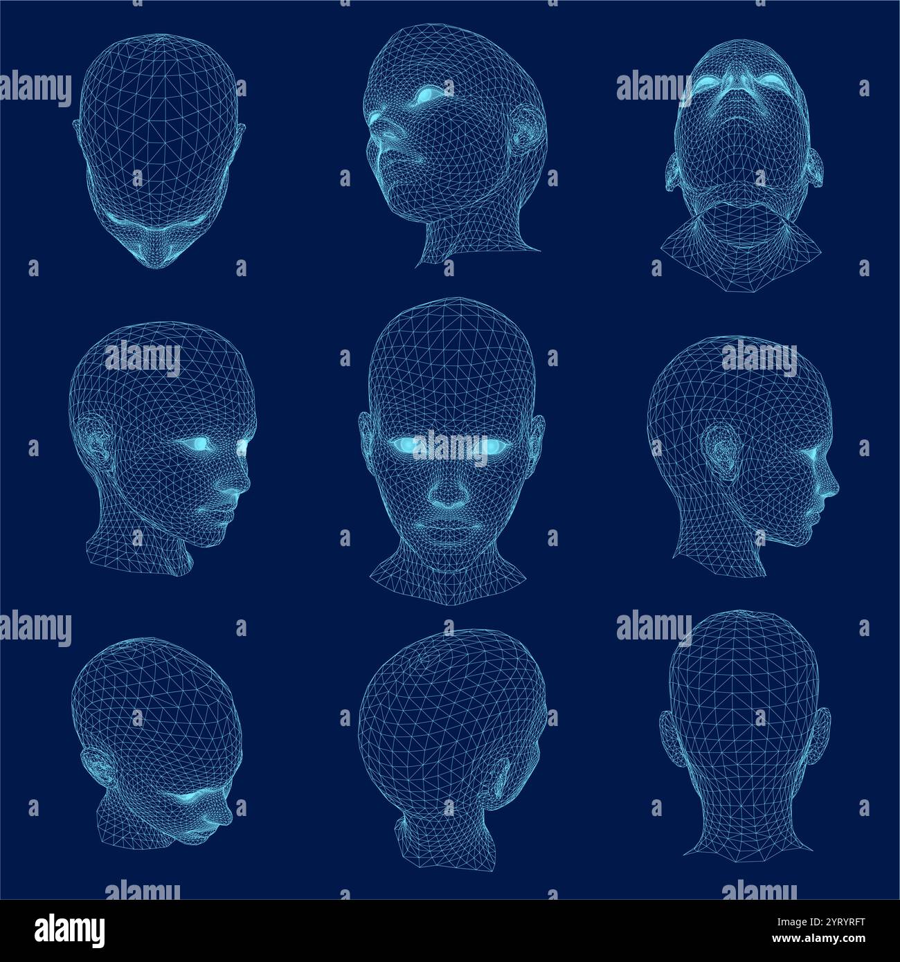 Set of 3D Female Polygon Wireframe Head. Vector illustration Stock ...