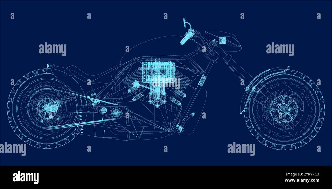 Detailed classic motorcycle contour vector art Stock Vector Image & Art ...