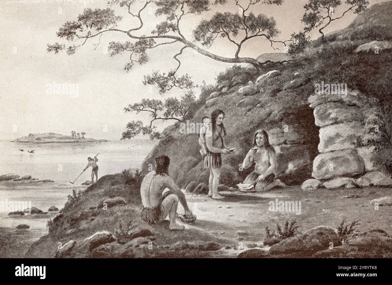 First Humans in Japan, Painted by J. Hill Stock Photo - Alamy