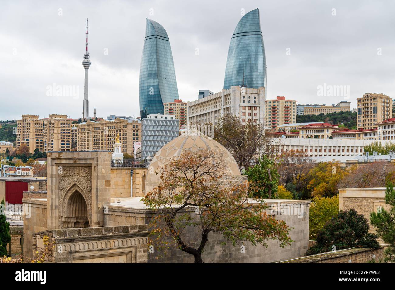 Old town baku flame towers hi-res stock photography and images - Alamy