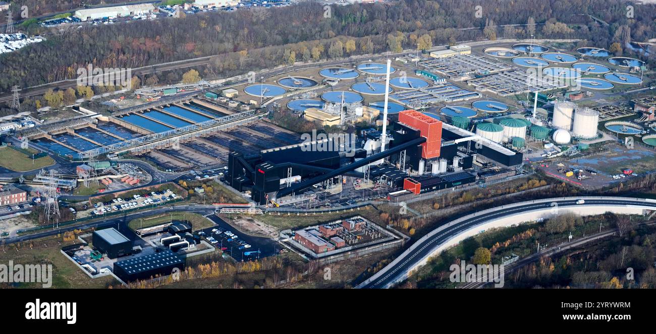 An aerial view of Blackburn Meadows Water treatment plant and sewage ...