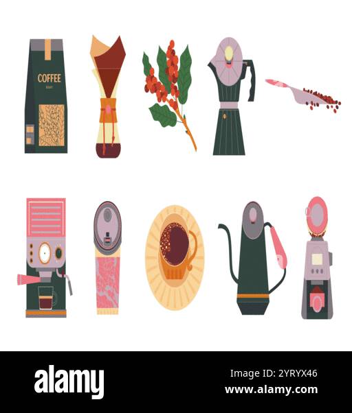 A collection of coffee design element isolated on white background ...