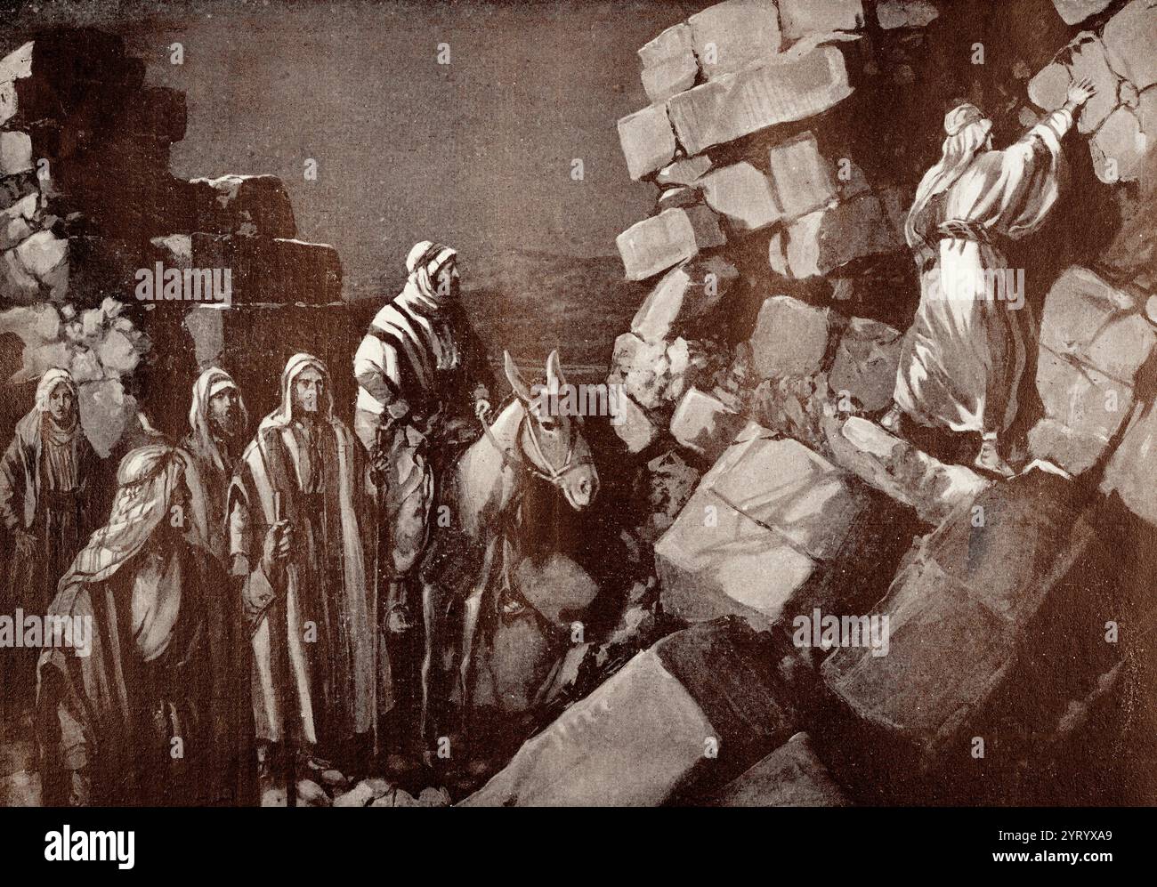 Nehemiah on the wall of Jerusalem, painted by H. M. Burton Stock Photo ...