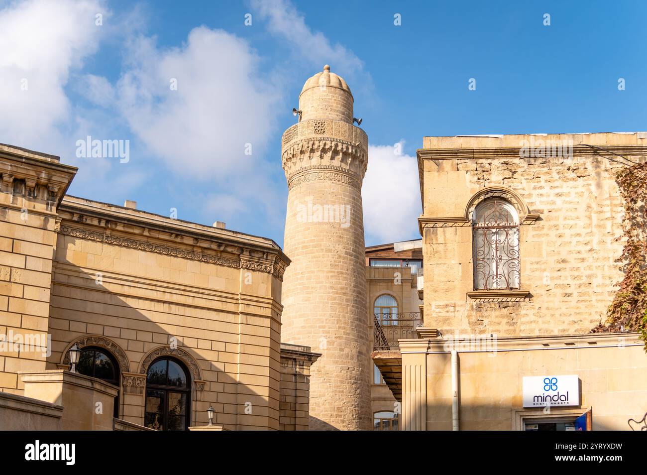 MInaret of Juma Mosque in Old Town, Baku, Azerbaijan Stock Photo - Alamy