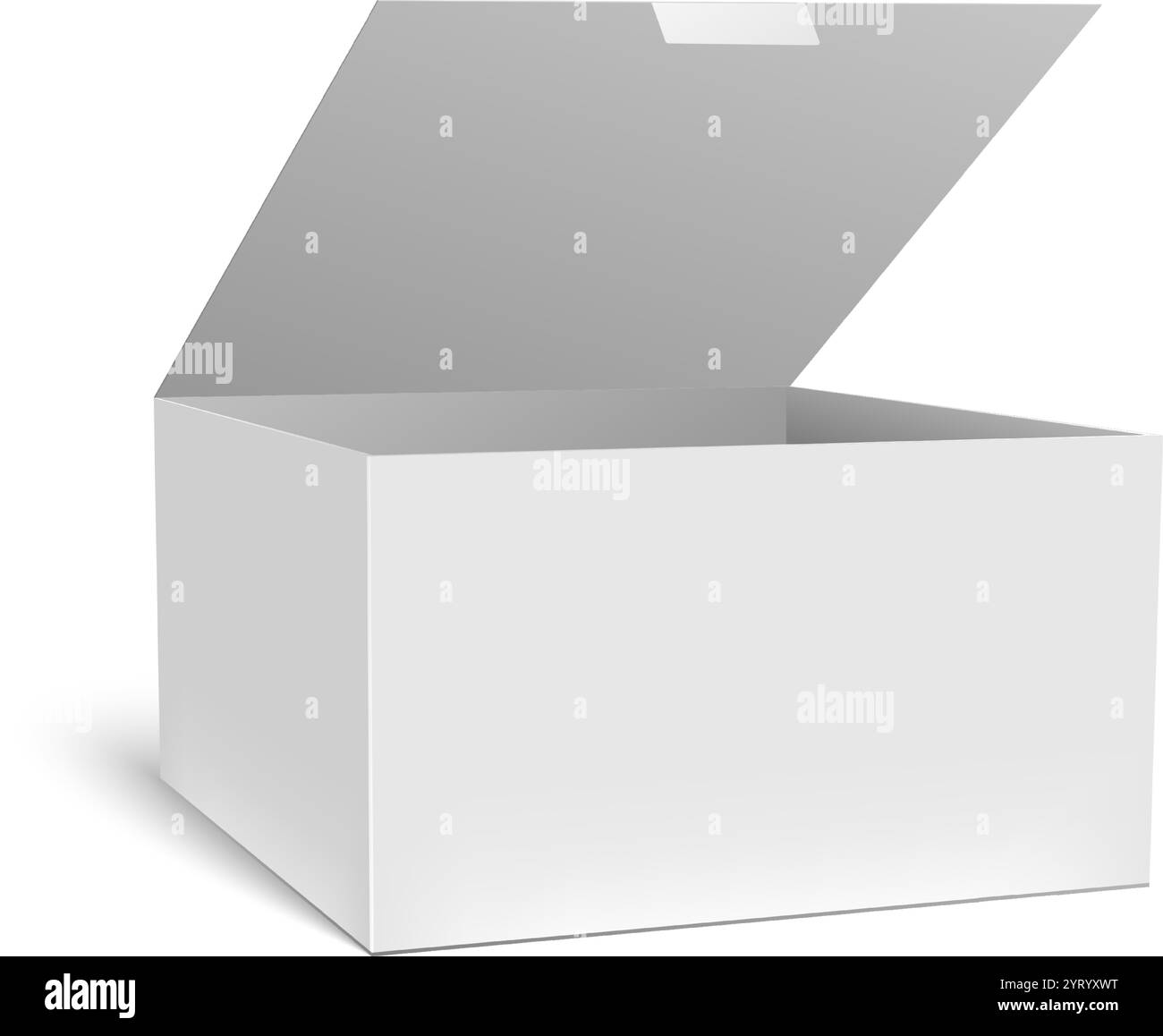 White rectangular cardboard box slightly opened, revealing its empty ...