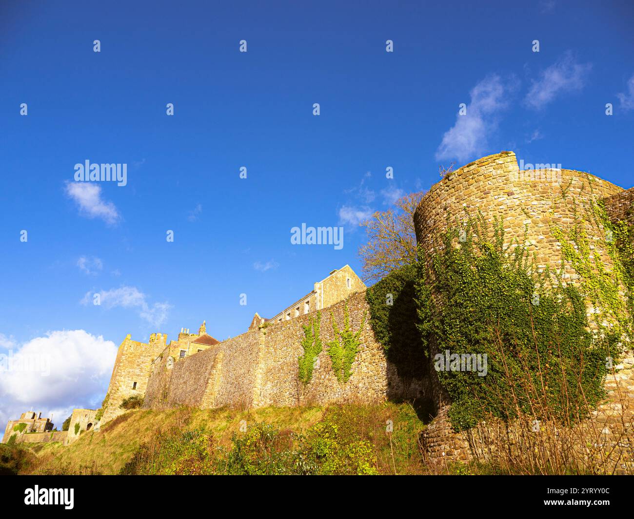Towering Battlements and Walls of Dover Castle, Dover, Kent, England ...
