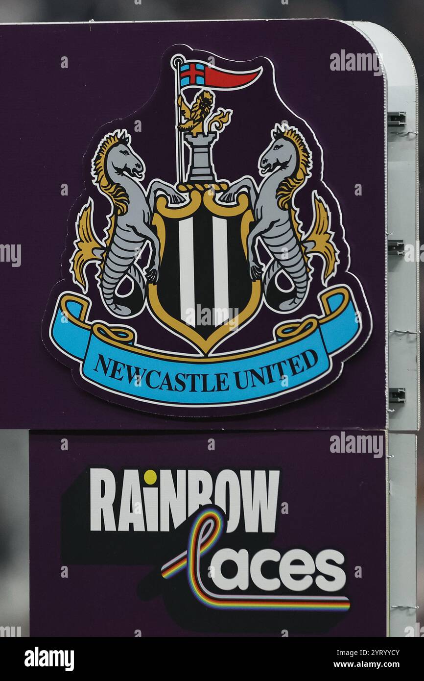 Newcastle United badge with Rainbow Laces during the Premier League ...