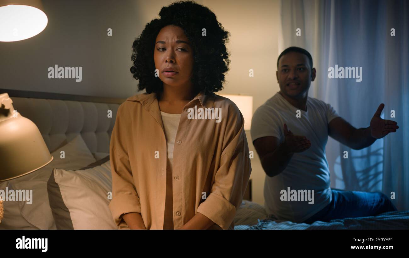 Couple quarrel sad African American woman feel desperate jealous ...
