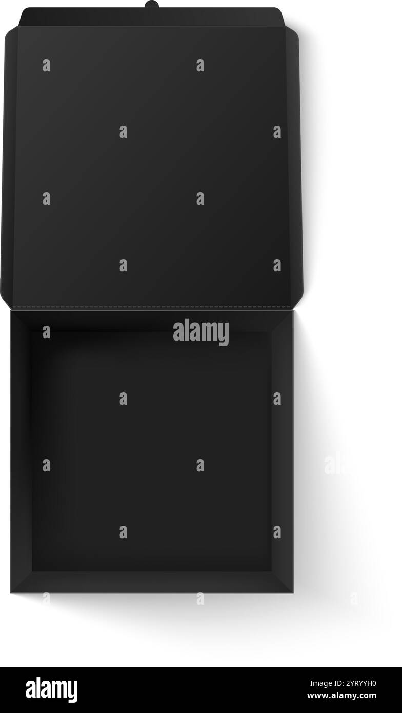 Realistic 3d vector illustration of an open black square pizza box from ...