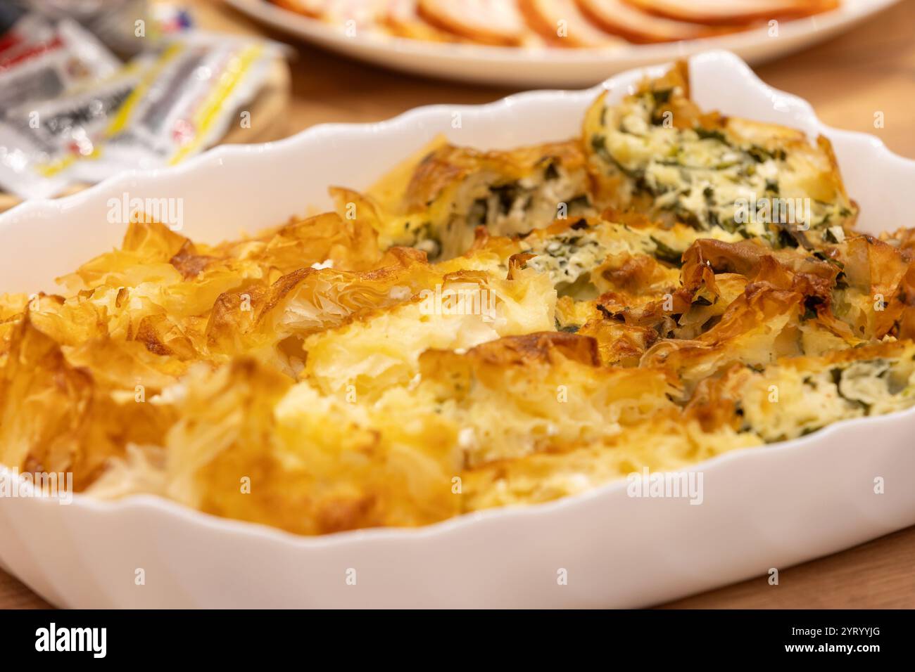 Banitsa or banitza traditional Bulgarian food baked of eggs and cheese ...