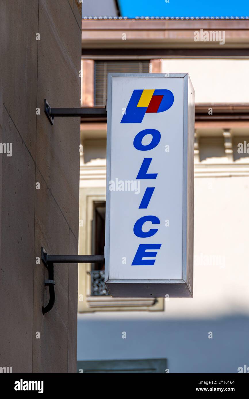 'Police' sign outside a Geneva cantonal police station, Geneva ...