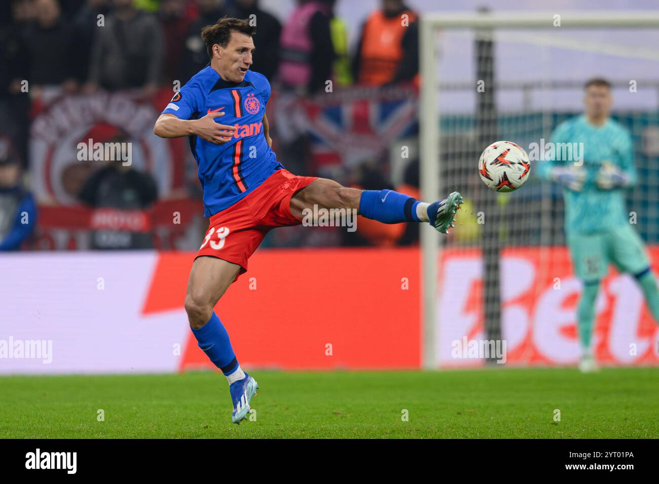 Risto Radunovic, player of FCSB, in Europa League mach, with Olympiacos ...