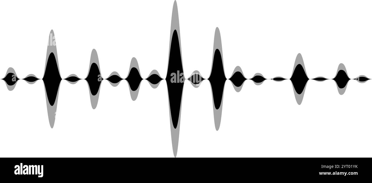 Black and grey sound waves are vibrating on a white background ...