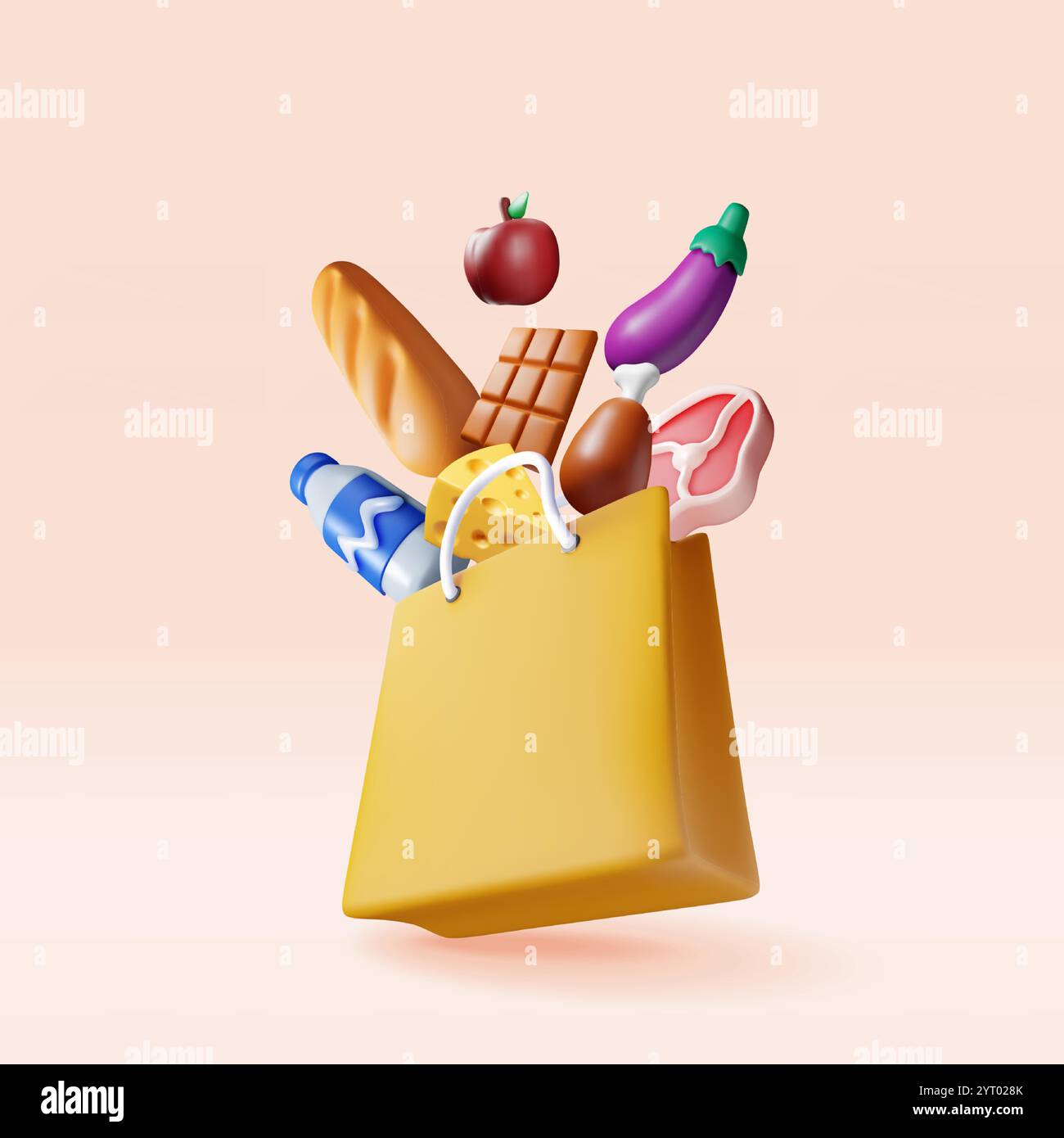 3d shopping paper bag with fresh products render grocery store hi-res ...