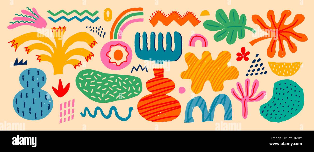 Abstract set of various shapes, figures and freeform blobs in hand ...