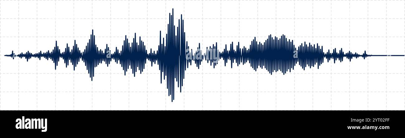 Dark blue seismic activity diagram displaying radio frequency waves alongside an oscilloscope ...