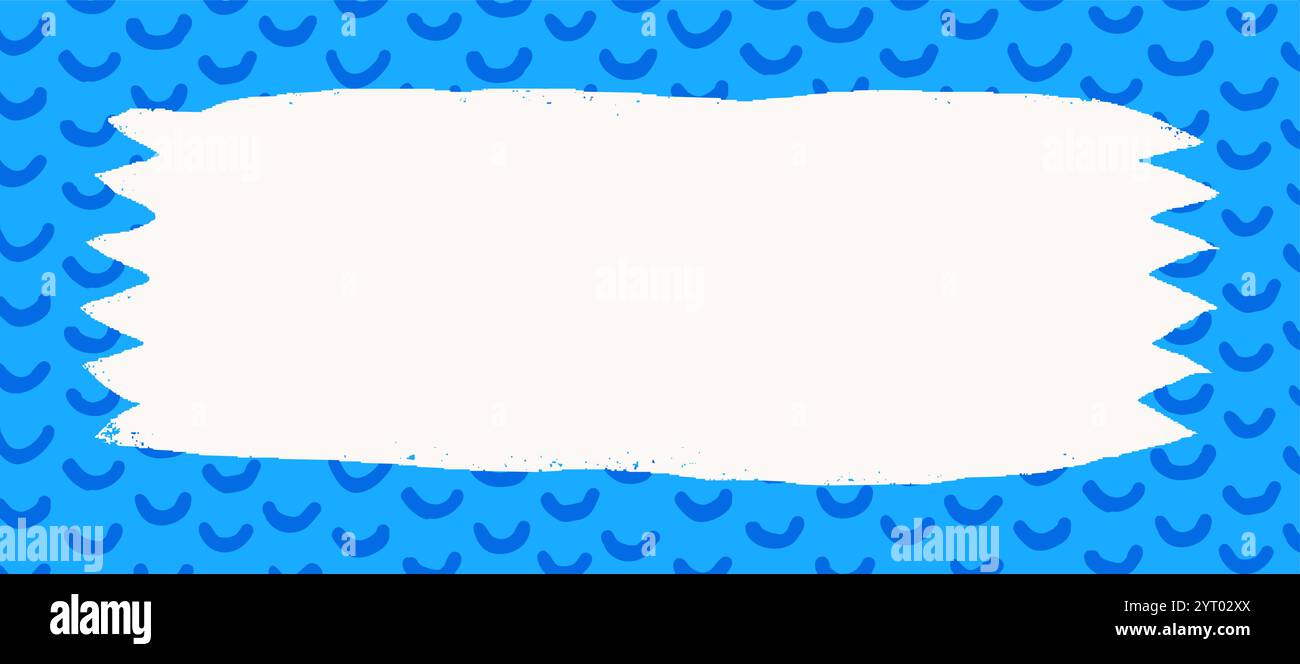 White rectangle piece of paper or tape with torn edges on a blue wavy ...