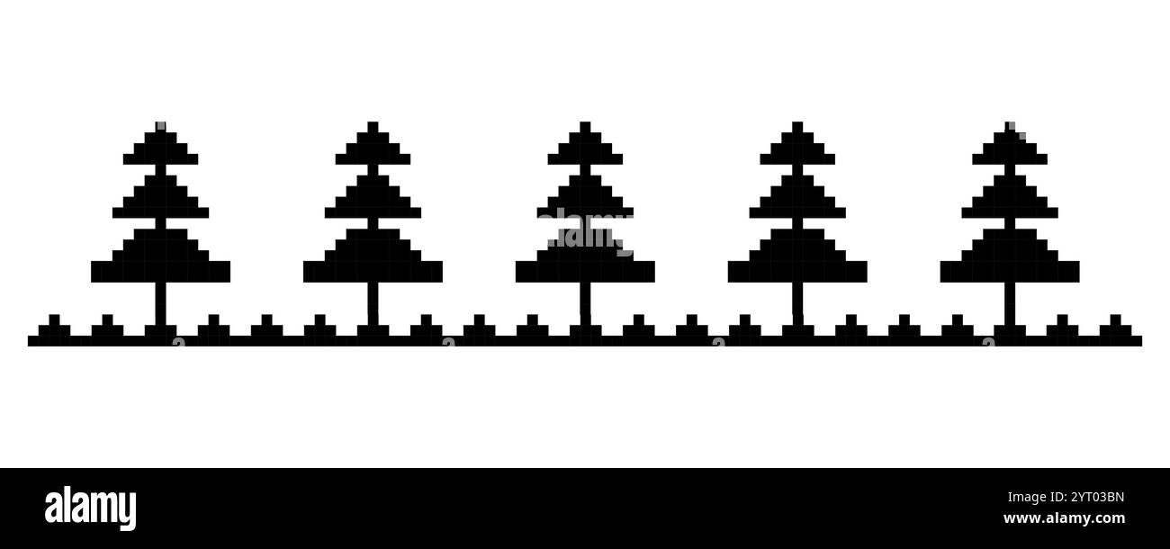 Merry christmas pixel retro tree border decoration. Winter frame. Print ...