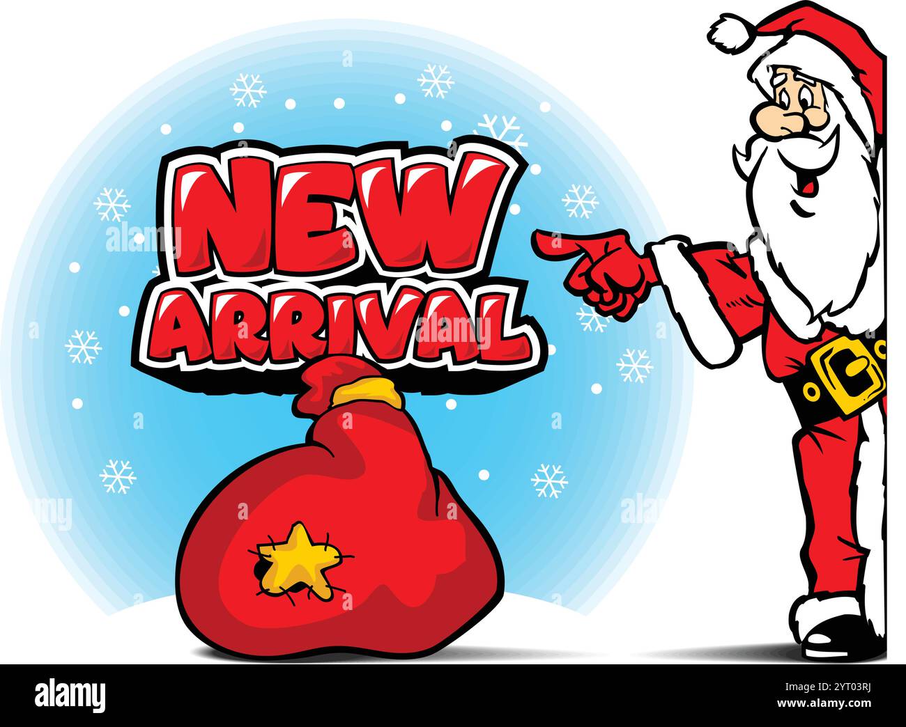 Santa Claus peeking out from around the corner and pointing at a bag of ...