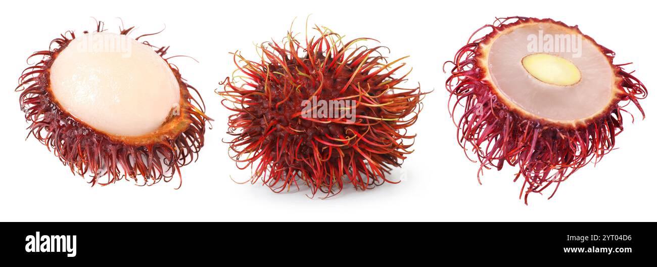 Fresh tropical rambutan fruits isolated on white, set Stock Photo - Alamy