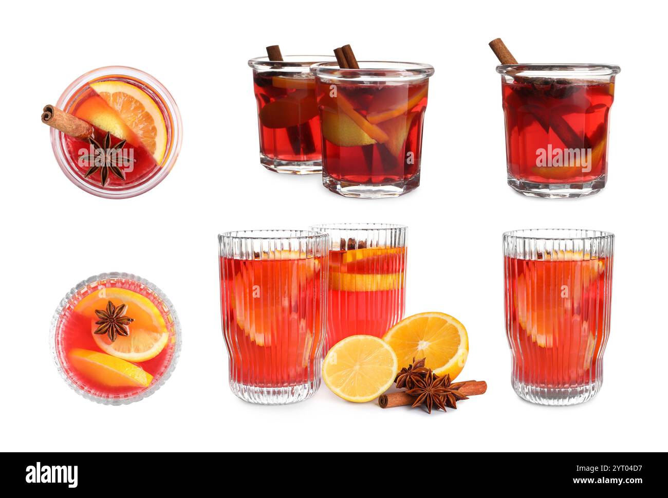 Tasty punch drink in glasses isolated on white, collage Stock Photo - Alamy