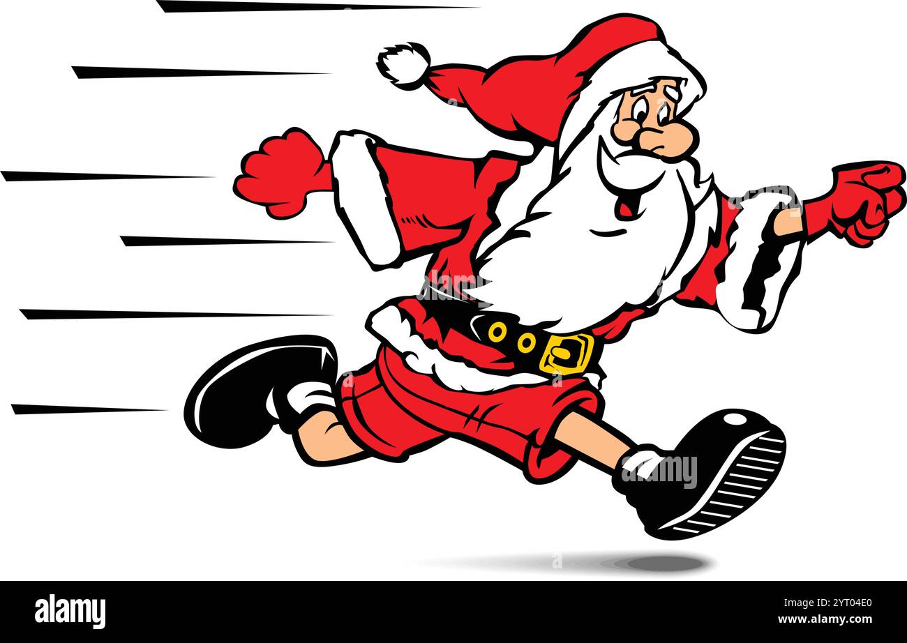 Running fast Santa Claus. Character for New Year card, banner or poster ...