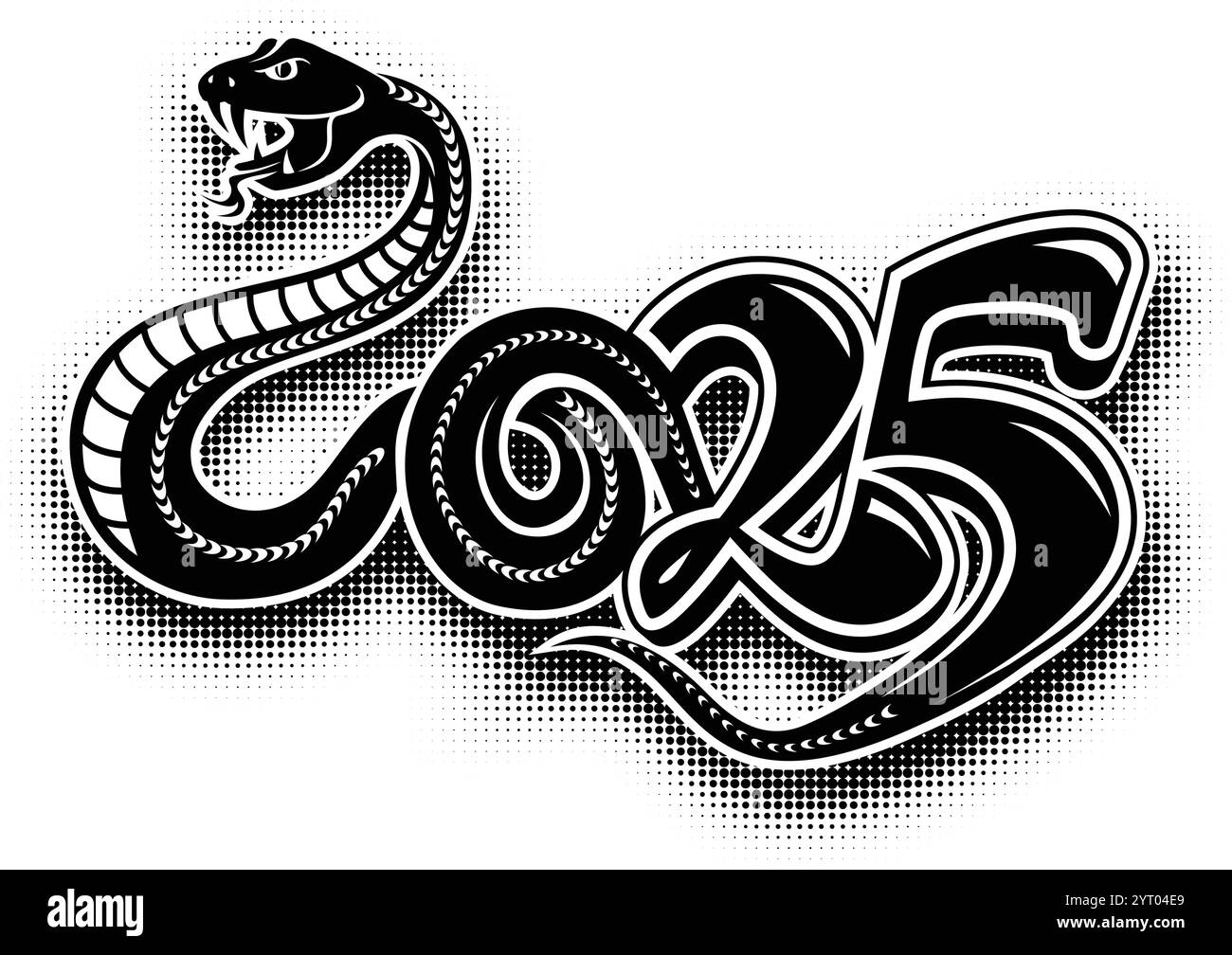 Snake intertwined in the shape of the number 2025. Serpent silhouette ...