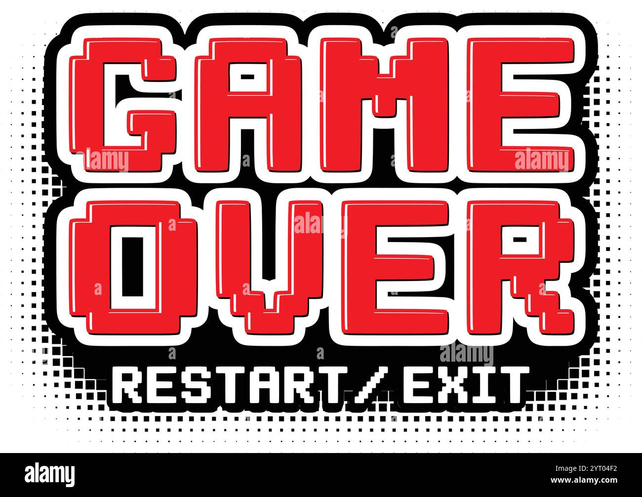 Game Over icon for UI game. Restart or exit. Vector cartoon design header on transparent ...