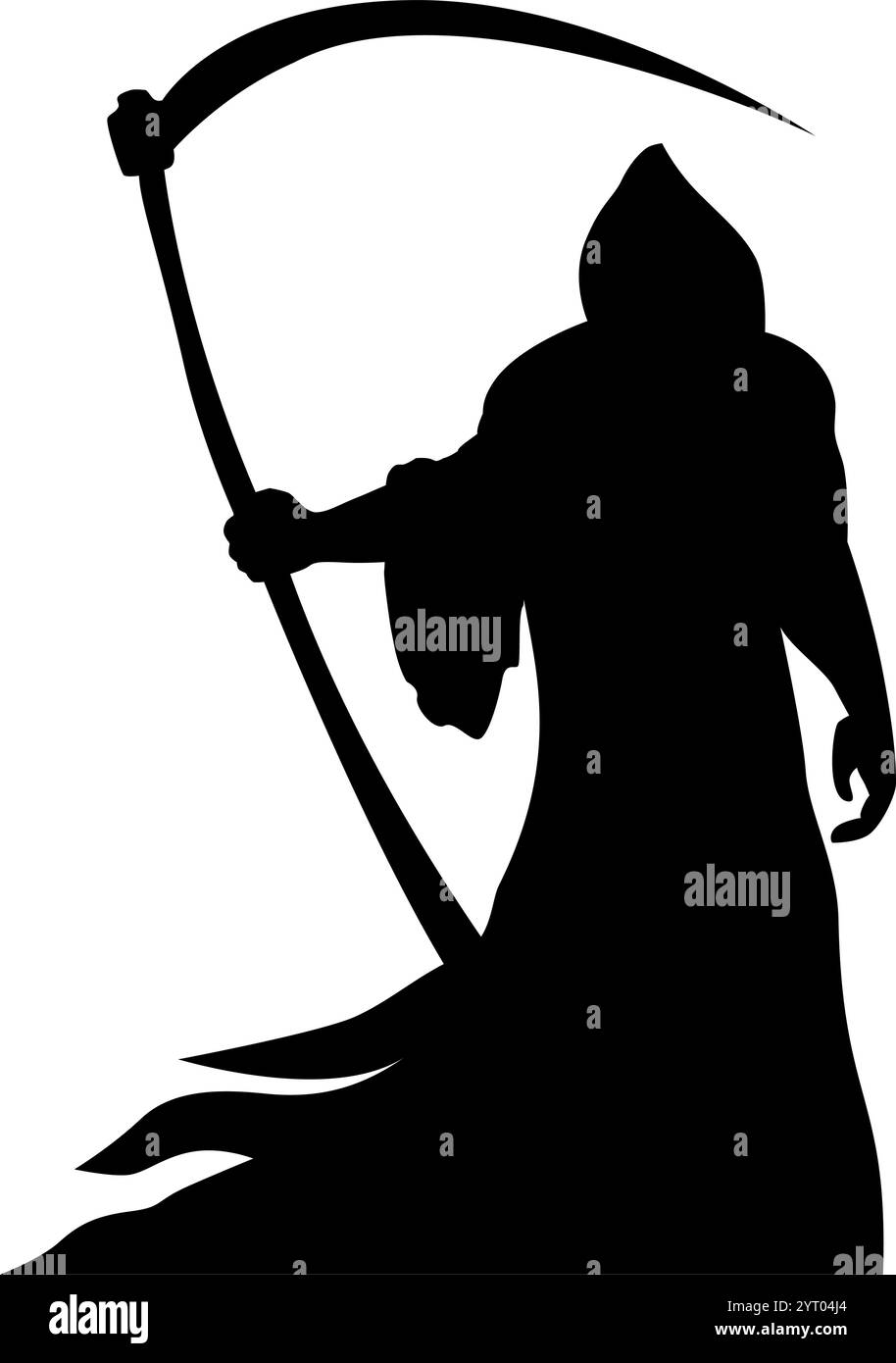 Grim reaper silhouette that is robed in black and carries large scythe ...