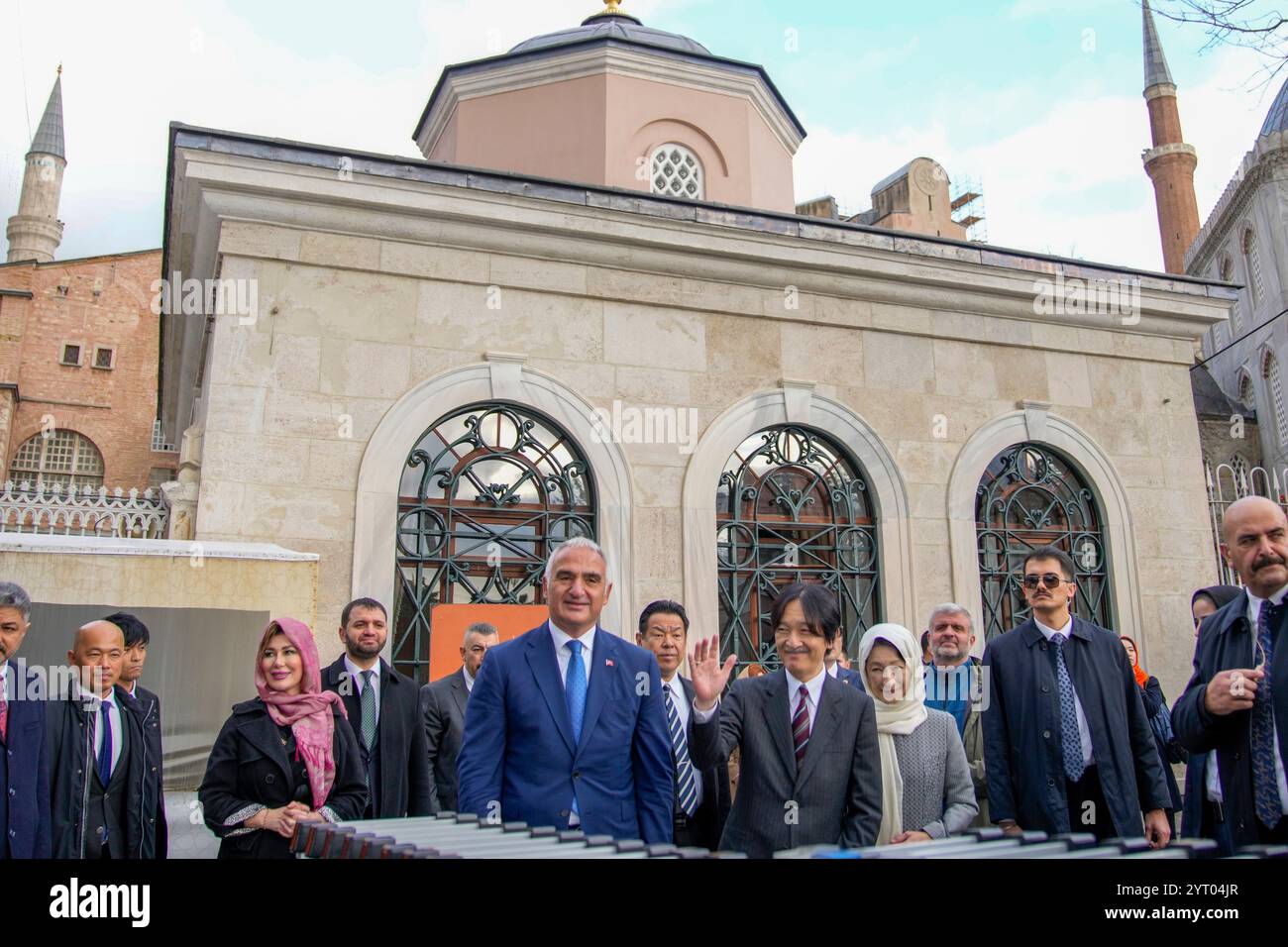 Japan's Crown Prince Akishino, center, gestures to the crowd next to ...