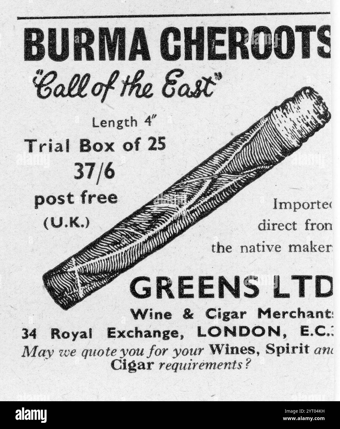 Press Advert 4 March 1959 for Burma Cheroots Cigars Picture by The ...