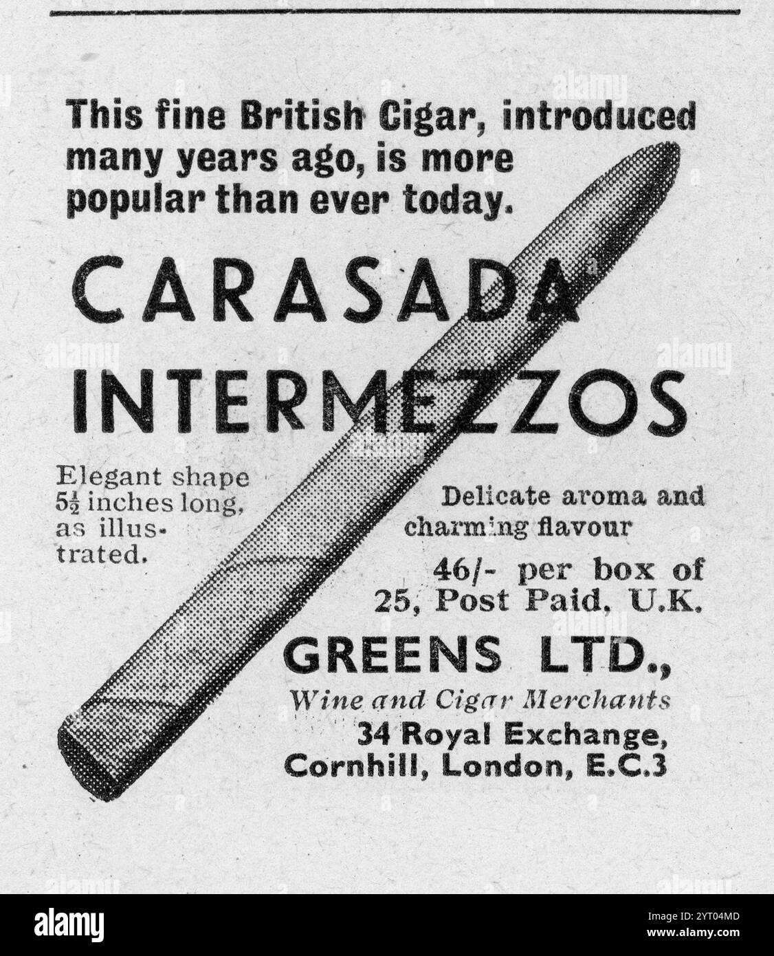 Press Advert 4 March 1959 for Carasada Intermezzos Cigars Picture by ...