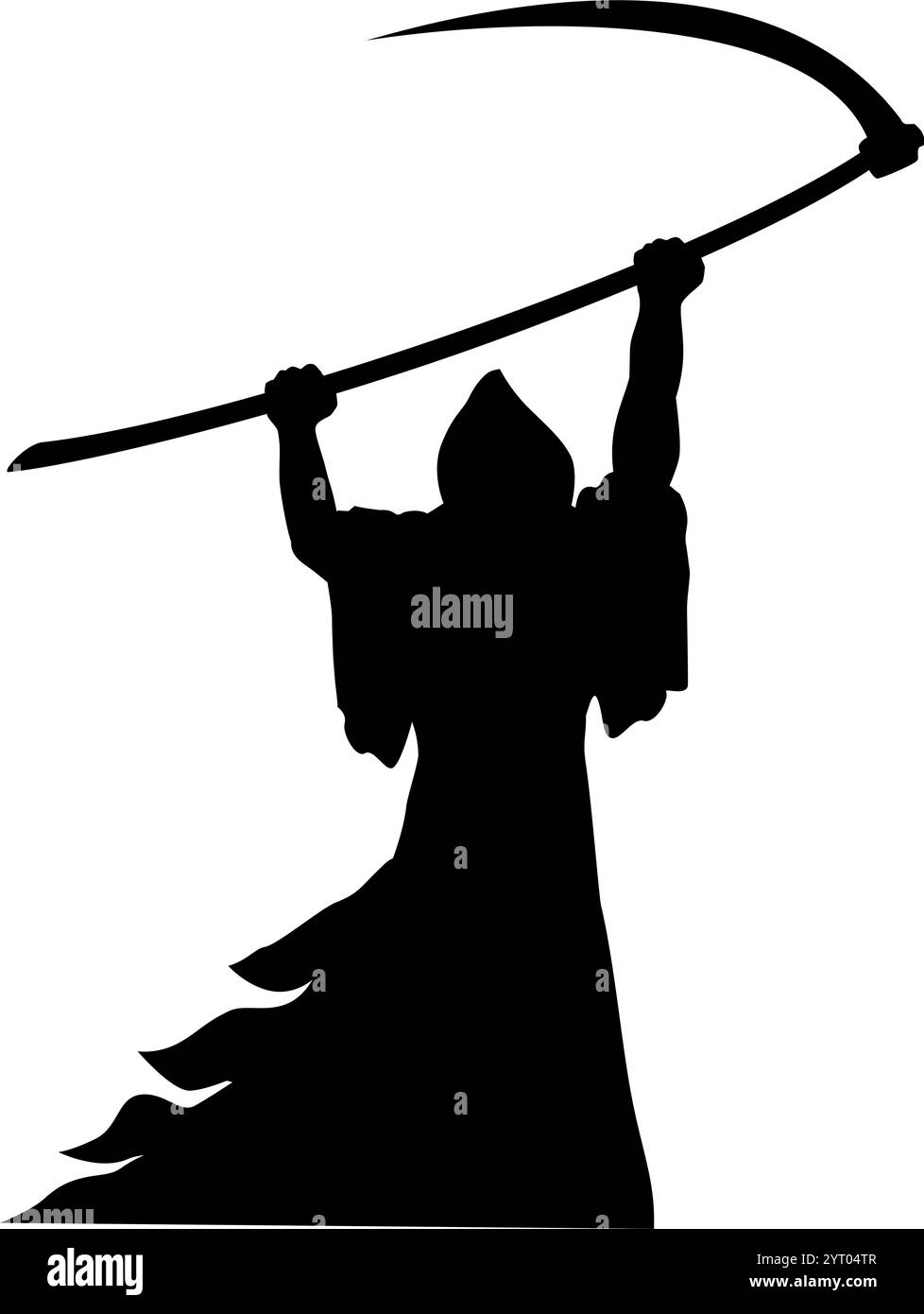 Grim reaper silhouette that is robed in black and swung large scythe ...