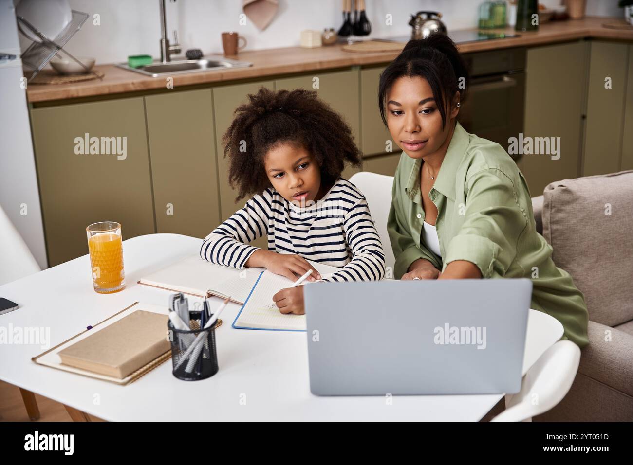 Mother and daughter share a special moment while working on school ...