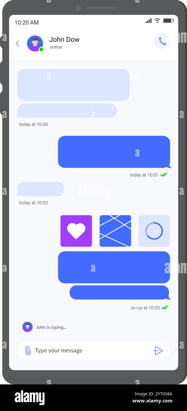 Modern smartphone displaying an ongoing chat conversation with message bubbles, timestamps, and ...