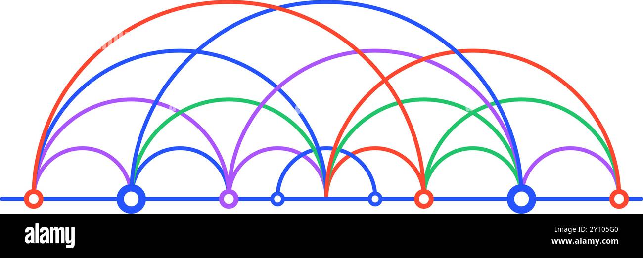 Colorful Arcs Are Connecting Points On A Horizontal Blue Line Creating A Visually Appealing