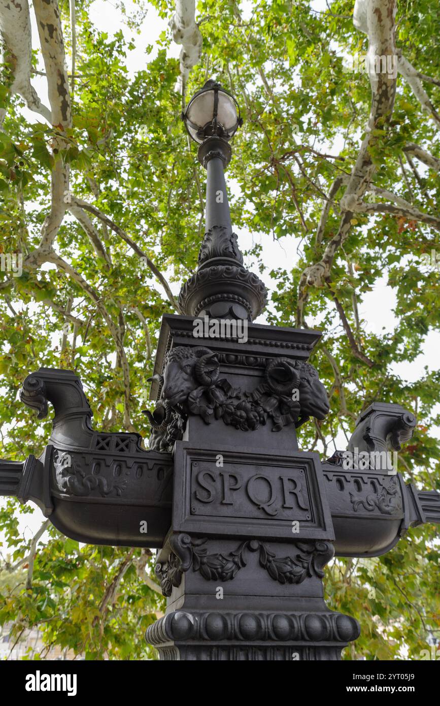 Street lamp with SPQR (Senatus Populusque Romanus) logo, historic ...