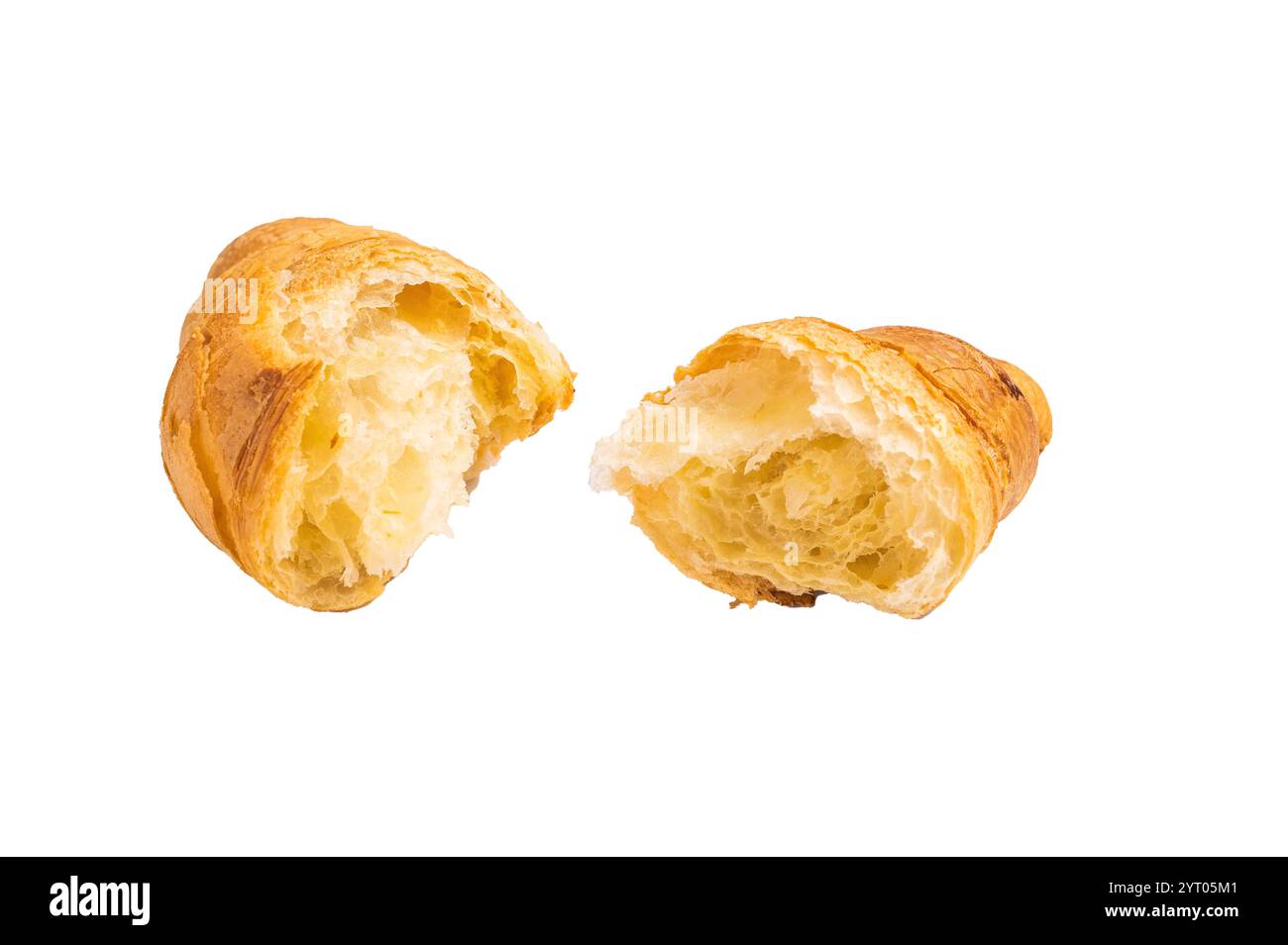 Broken French croissant isolated on white background, top view Stock ...