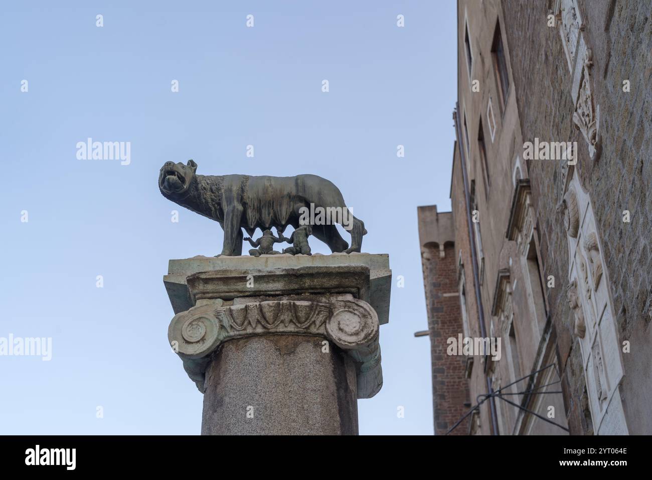 Ancient sculpture of wolf feeding Romolo and Remo on the Capitoline ...