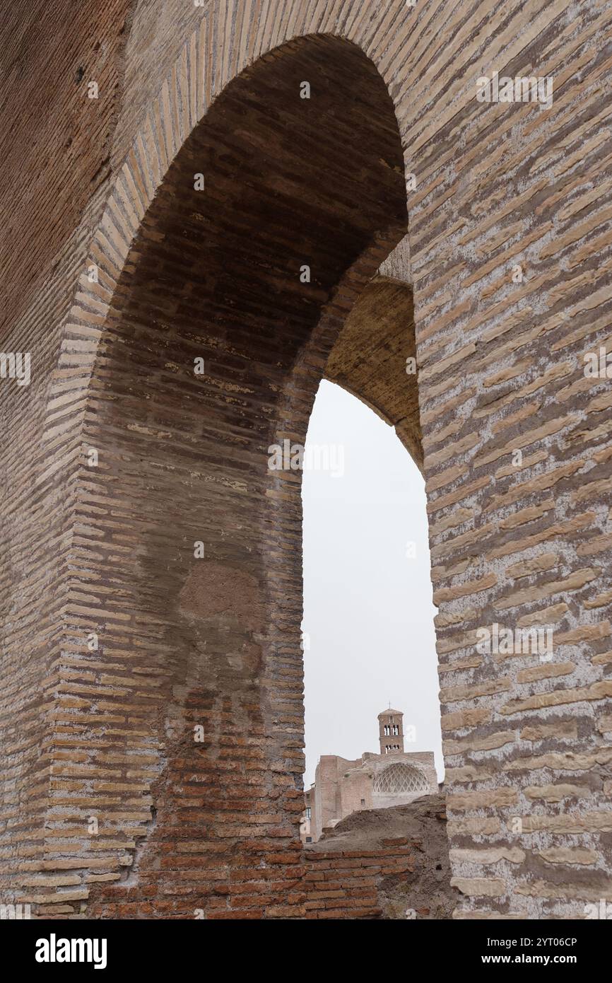 Temple of Venus seen from inside the Colosseum, part of the Roman Forum ...