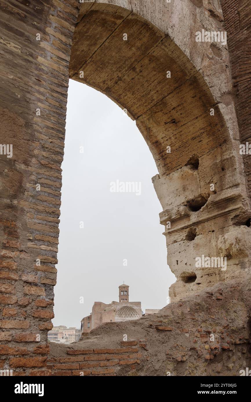 Temple of Venus seen from inside the Colosseum, part of the Roman Forum ...