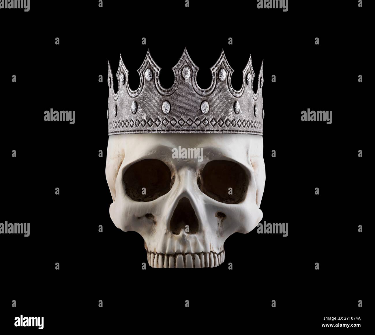 Human skull with ancient crown isolated on black background Stock Photo ...