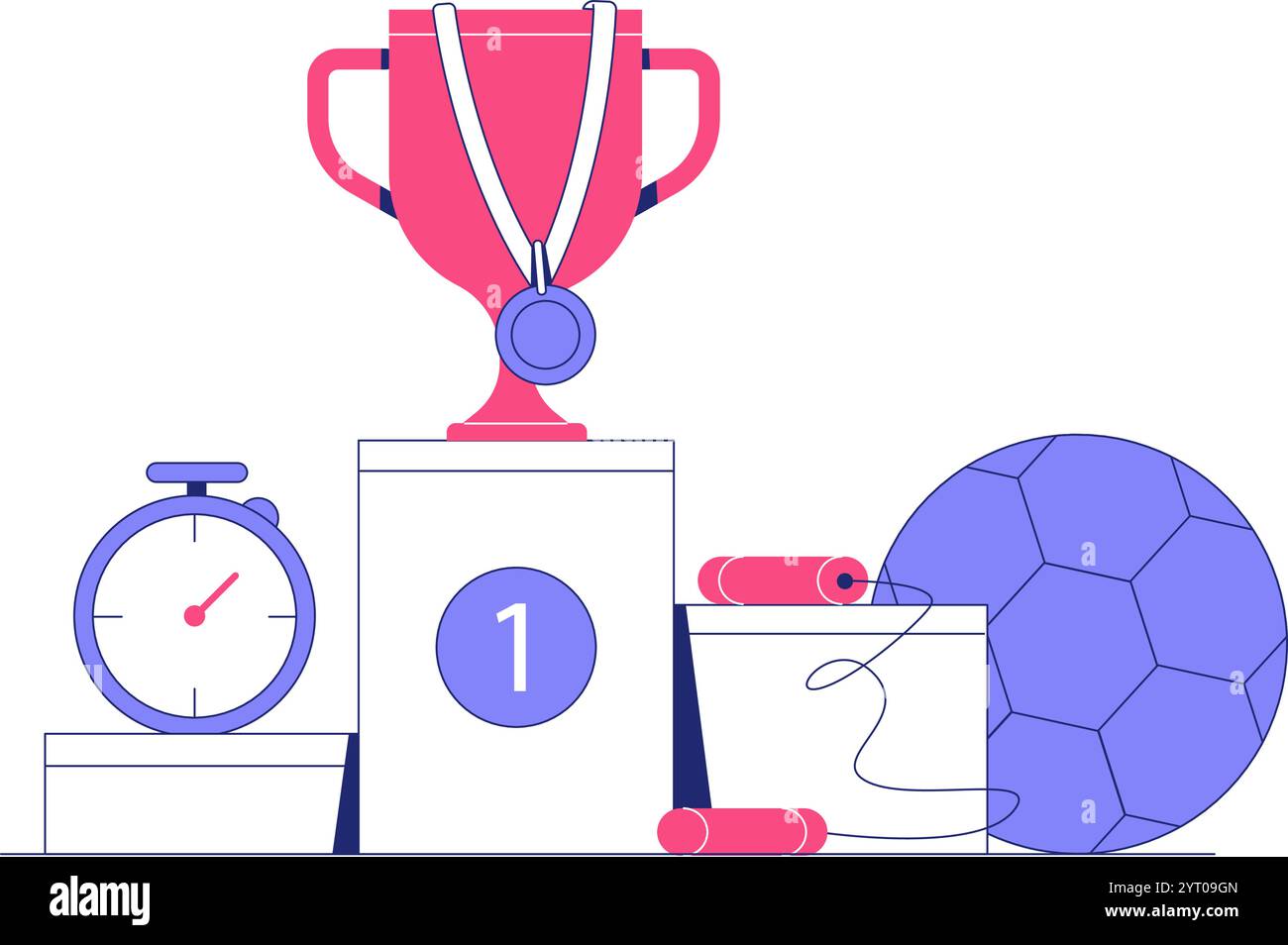 Trophy On Podium With Stopwatch And Soccer Ball In Flat Vector ...