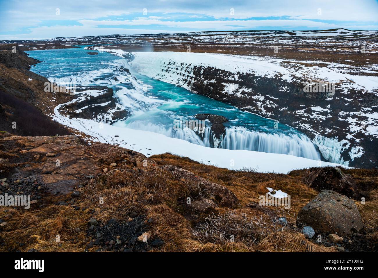 Gullfoss waterfall in Winter(bird's eye view), Iceland Stock Photo - Alamy